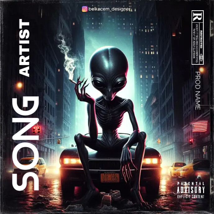 alien in city cover art Templat | PosterMyWall
