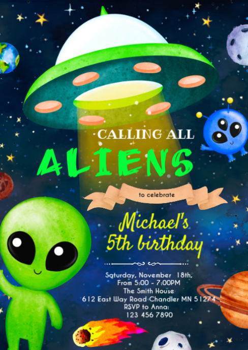 Alien theme party invitation Template | PosterMyWall