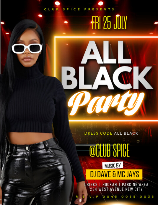 All black theme night club dj party flyer template editable online ...