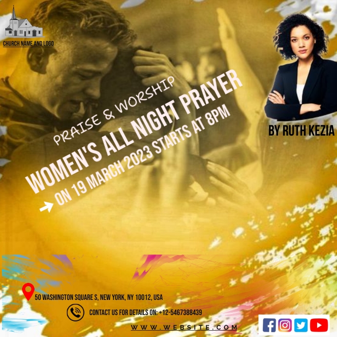 ALL NIGHT PRAYER, CHURCH, SERVICE, PRAISE Template | PosterMyWall