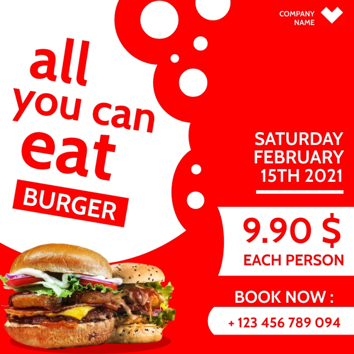 all you can eat burger night instagram post a Template | PosterMyWall