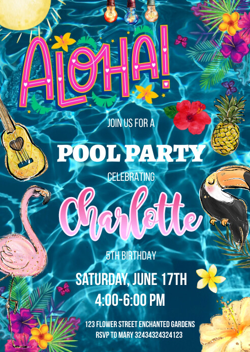 Plantilla de Aloha pool party invitation | PosterMyWall