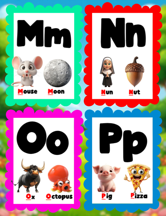 Plantilla de Alphabet M to P Learning Poster | PosterMyWall