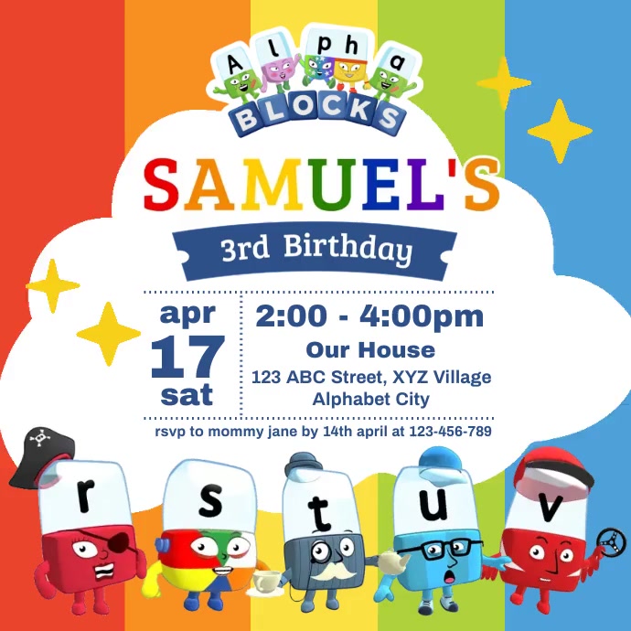 Copy of Alphablocks Birthday Invitation (19) | PosterMyWall