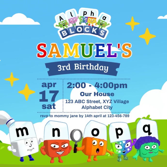 Copy of Alphablocks Birthday Invitation (6) | PosterMyWall