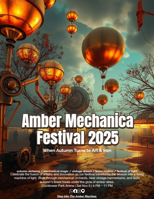 Amber Mechanica Fair – Steampunk Autumn Festival Flyer Template ...