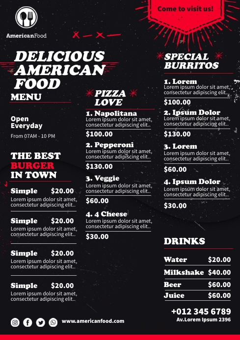 American Food Menu Template | PosterMyWall