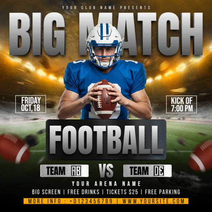 Copy of American Football Match Poster Design For Instagram Post ...