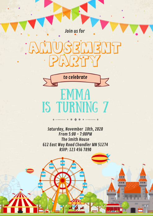 amusement park chalkboard birthday card Template | PosterMyWall