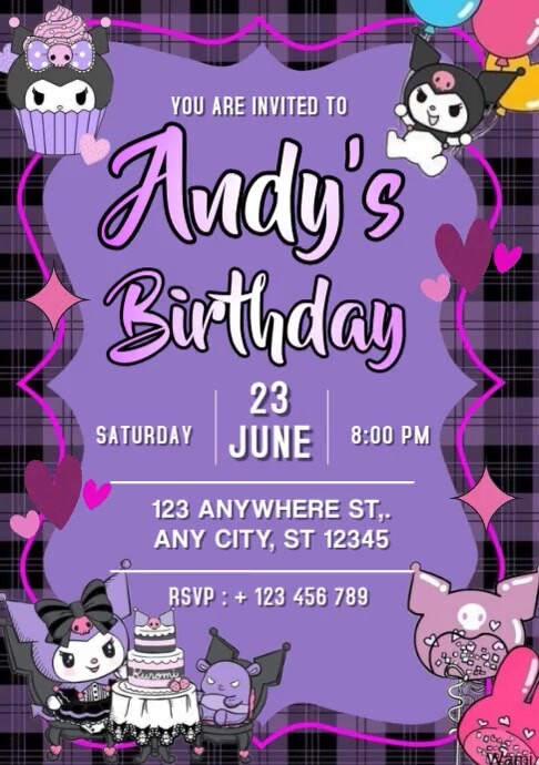 Andy's Kuromi Theme Birthday Invitation Template | PosterMyWall