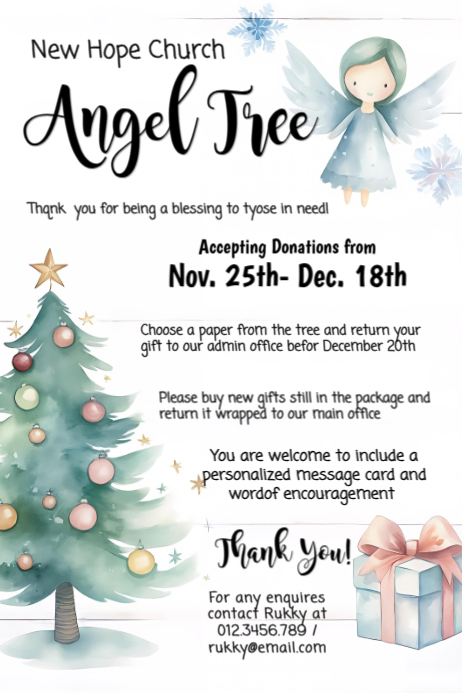 Angel Tree Christmas Donation Flyer – Church Charity Gift Drive ...
