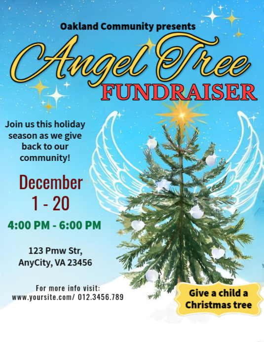 Plantilla de Angel Tree Fundraiser Flyer | Holiday Charity Event Poster ...