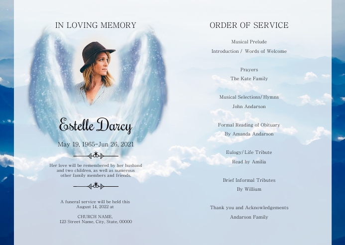 Angel Wing Funeral Postcard Template | PosterMyWall