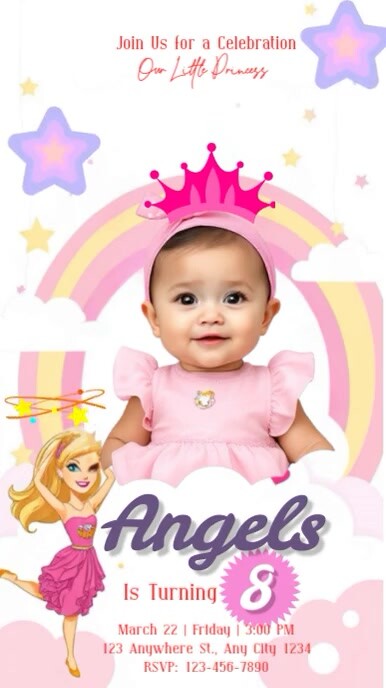 Angels is Turning 7th Birthday Digital Invitation Template | PosterMyWall