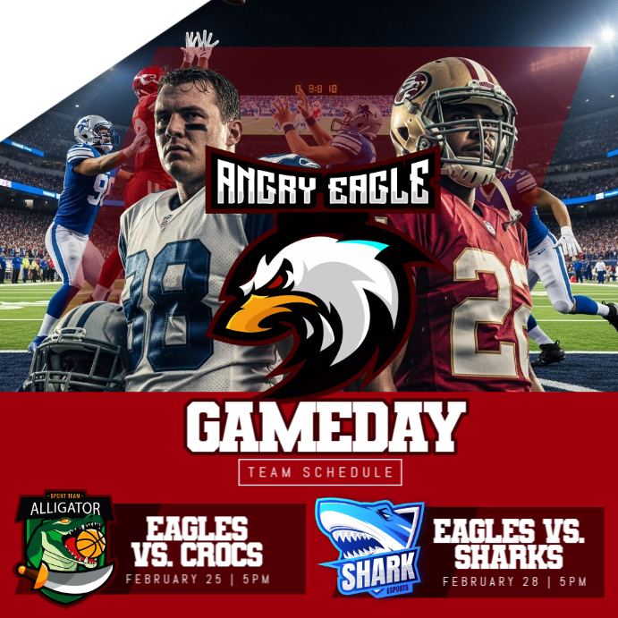 Plantilla de Angry Eagle vs Alligator Gameday | PosterMyWall