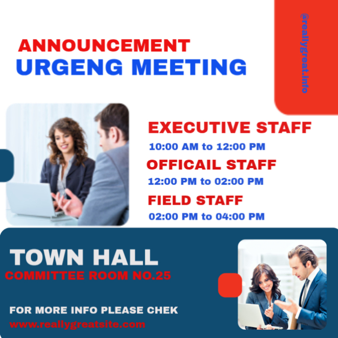 announcement urgent meeting at town hall committee room Template ...