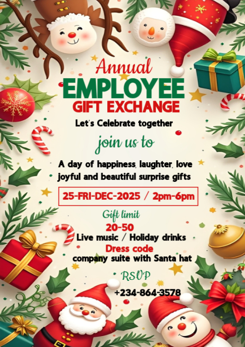 Annual employee gift exchange flyer Template | PosterMyWall