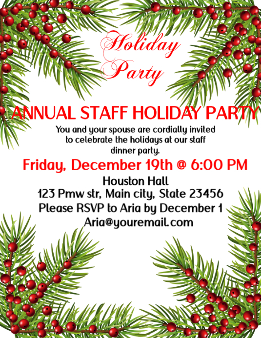 ANNUAL STAFF HOLIDAY POSTER Template | PosterMyWall