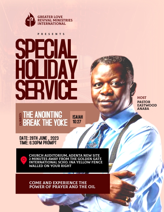 Plantilla de Anointing Service Church Flyer Template | PosterMyWall