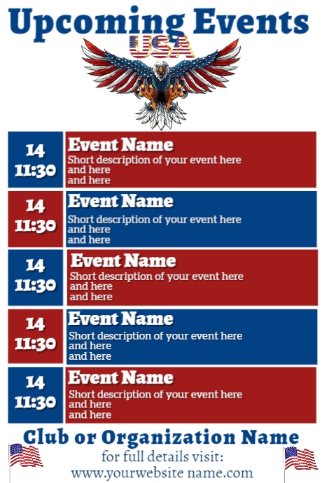 Plantilla de Any Month Patriotic Calendar of Events | PosterMyWall