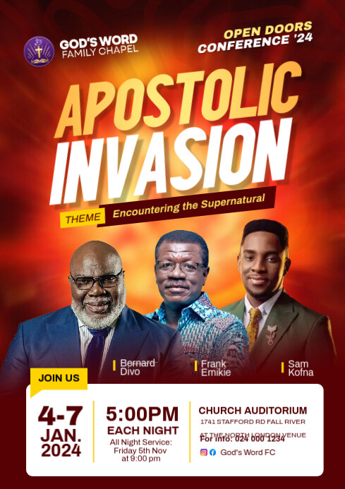 apostolic invasion church flyer Template | PosterMyWall