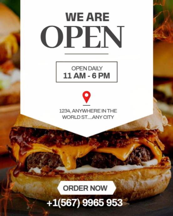 Appetizing Restaurant Open Sign Flyer Template - Promote Daily Hours ...