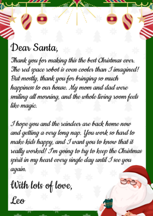 Appreciation Letter to Santa from Kid Template | PosterMyWall