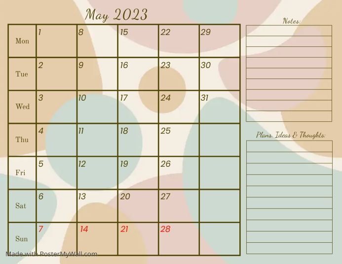 April 2023 Calendar Planner Template | PosterMyWall