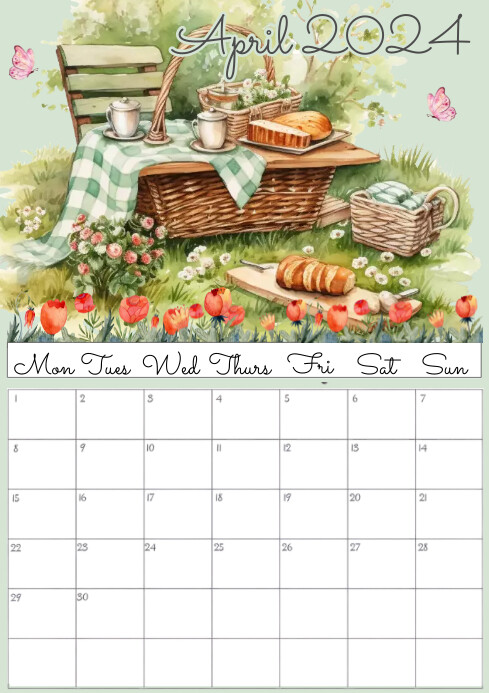 April 2024 Calendar Template Printable (2) | PosterMyWall
