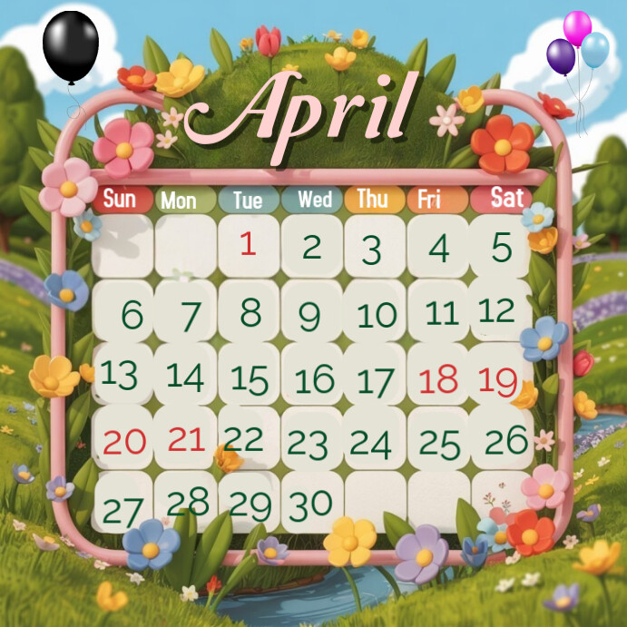 Plantilla de APRIL CALENDAR TEMPLATE | PosterMyWall