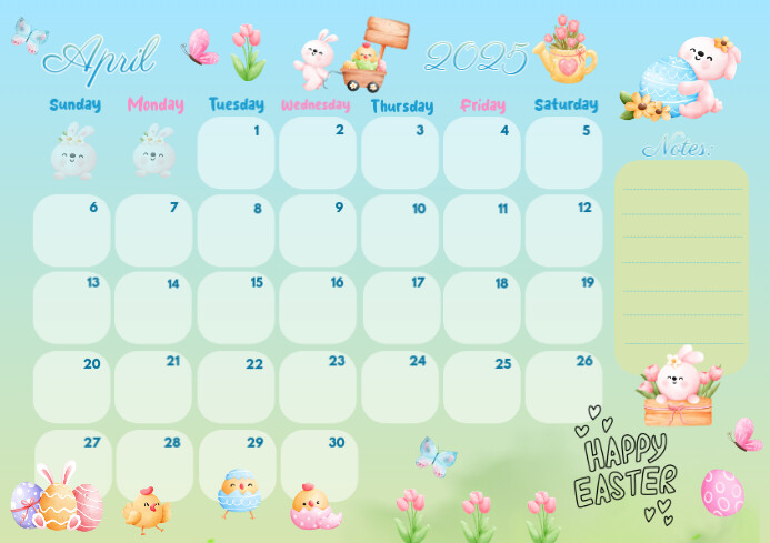 Copy of April Happy Easter 2025 Calendar | PosterMyWall