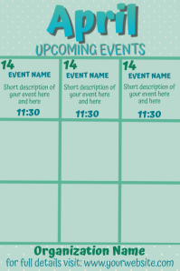 April Upcoming Events Calendar Newsletter Template | PosterMyWall