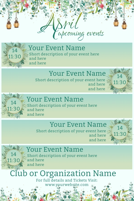 April Upcoming Events Calendar Template | PosterMyWall