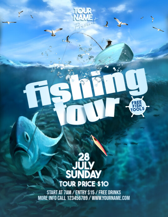 Aqua 3d Fishing Tournament Flyer (us Letter) Template | PosterMyWall