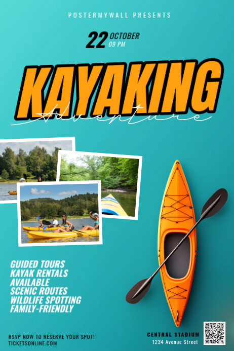 Aqua 3d Kayaking Poster Template | PosterMyWall