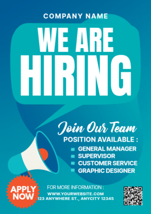 Aqua 3d We Are Hiring A2 Template | PosterMyWall