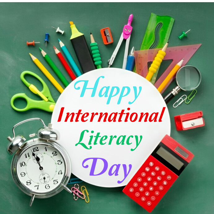 Aqua Collage Happy International Literacy Day Template | PosterMyWall