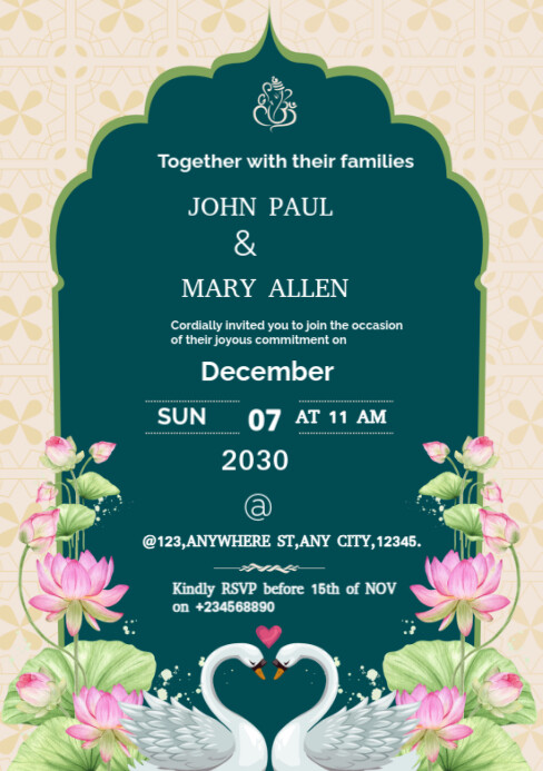 Aqua Collage Wedding Invitation Card A5 Template | PosterMyWall