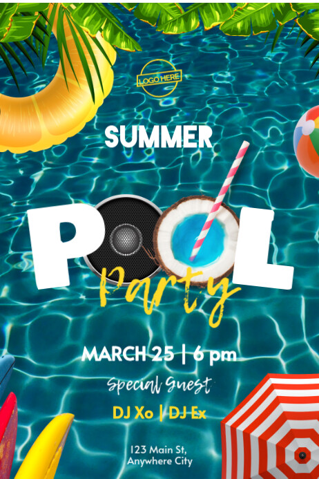 Aqua colorful Summer Pool / Beach Party Flyer Template | PosterMyWall