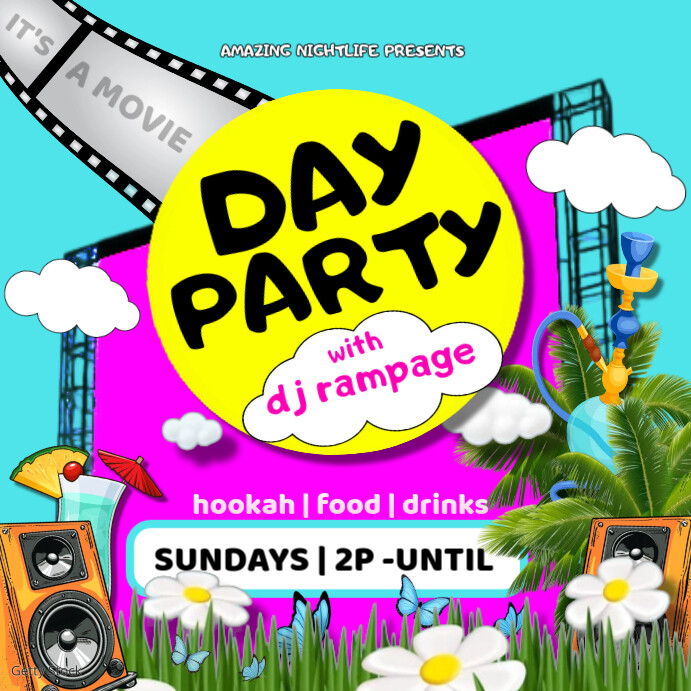 Aqua Daydream Day Party Flyer Template Flyertoon Instagram Post ...