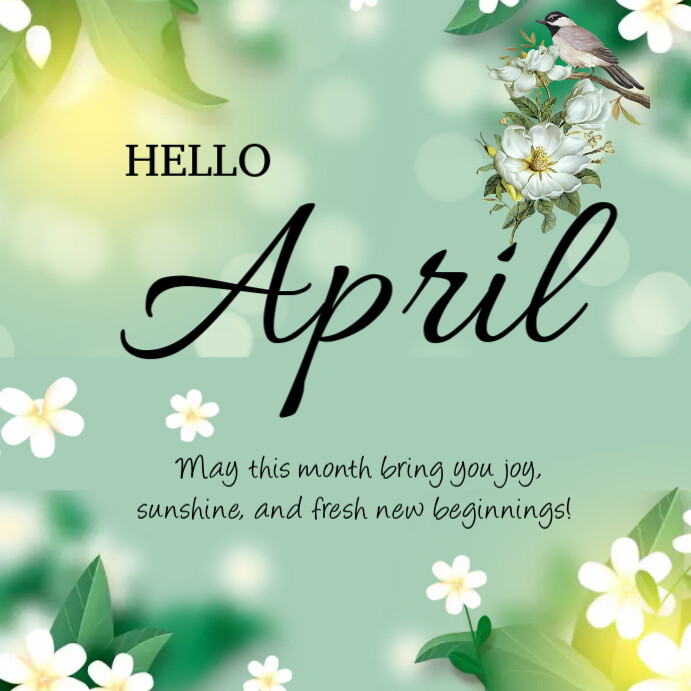 Aqua Floral April Greeting Card Instagram Post Template | PosterMyWall