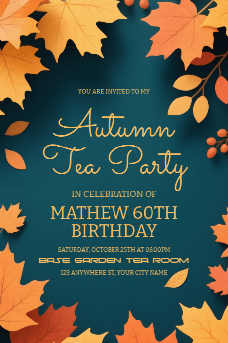 Plantilla de Aqua Floral Autumn Tea Party Poster | PosterMyWall