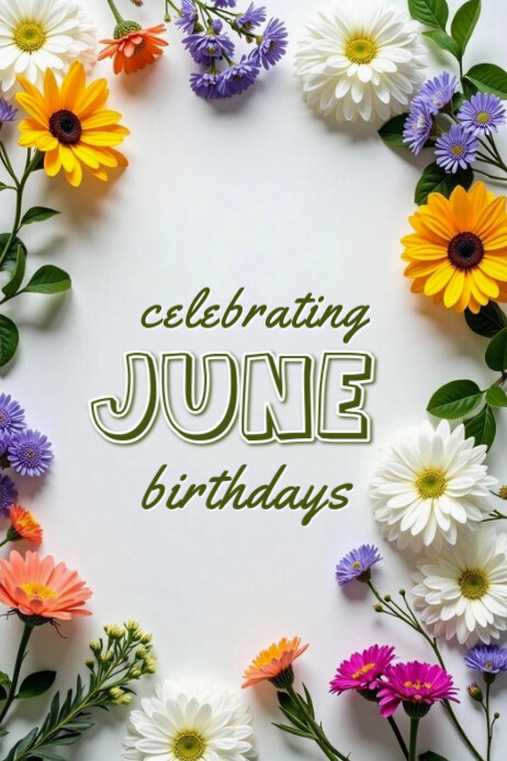 Aqua Floral Celebrating June Birthdays Banner 4' × 6' Template ...