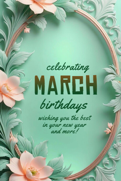 Aqua Floral Celebrating March Birthdays Banner 4' × 6' Template ...