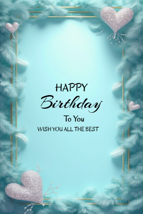 Aqua Floral Happy Birthday To You Poster Template | PosterMyWall