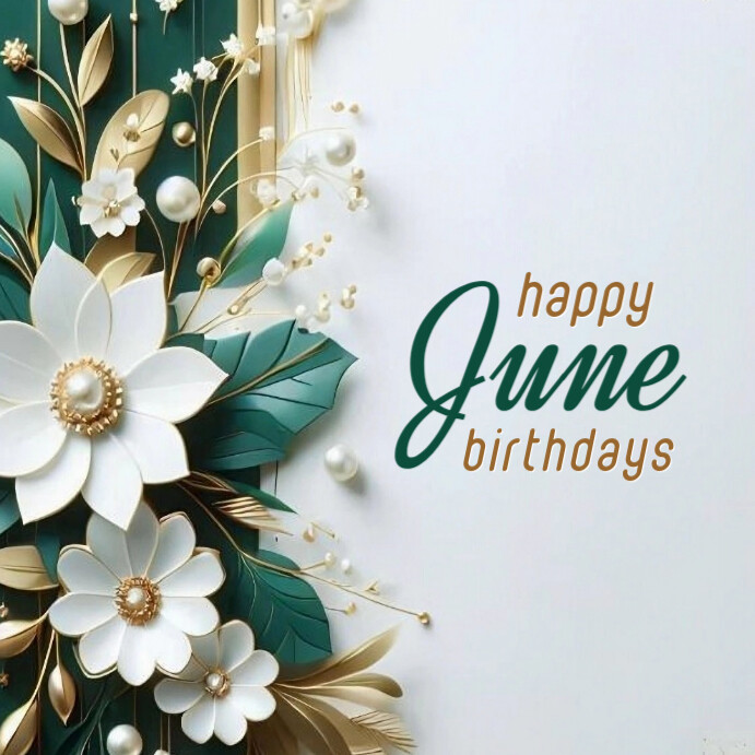 Plantilla de Aqua Floral Happy June Birthdays Instagram Post | PosterMyWall