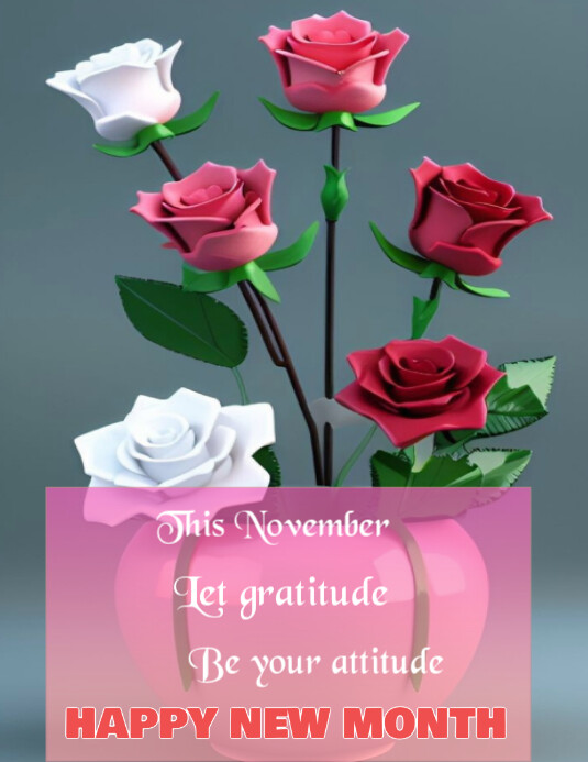 Plantilla de Aqua Floral Happy New Month Of November Flyer (us Letter ...