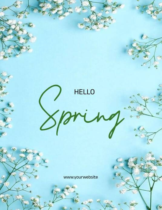 Aqua Floral Hello Spring Flyer (us Letter) Template | PosterMyWall