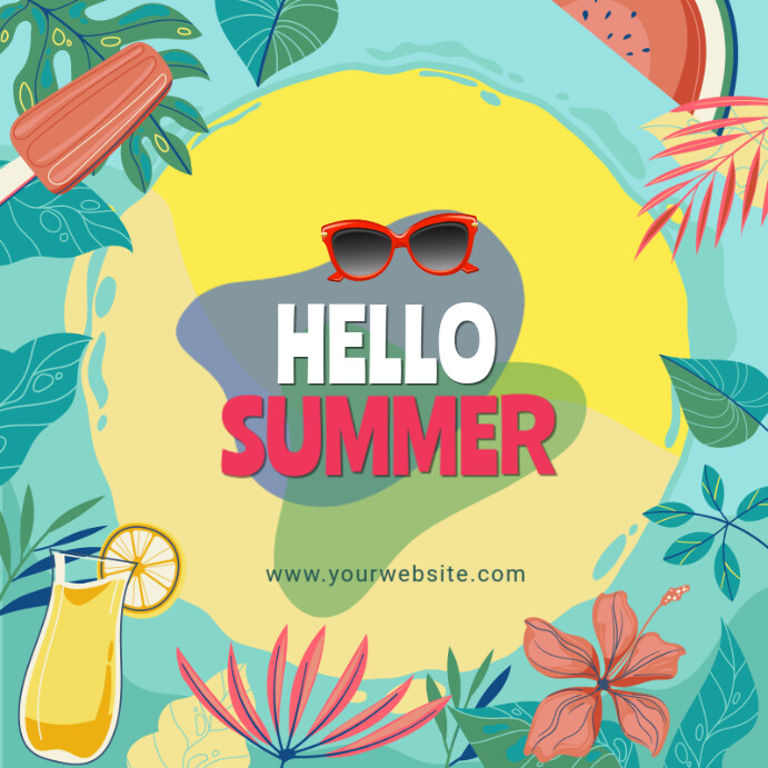 Aqua Floral Hello Summer Pos Instagram Template | PosterMyWall