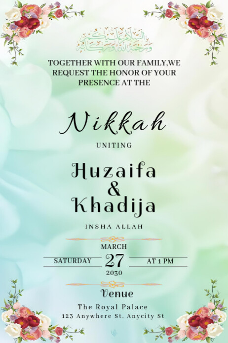 Copy of Aqua Floral Modern Nikah Wedding Invitation Poster | PosterMyWall